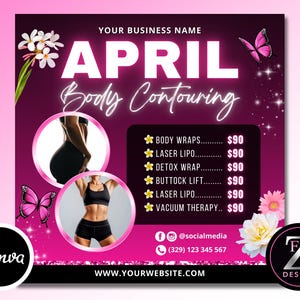 April Body Contouring Flyer, Bookings Flyer, Body Sculpting Flyer, DIY ...