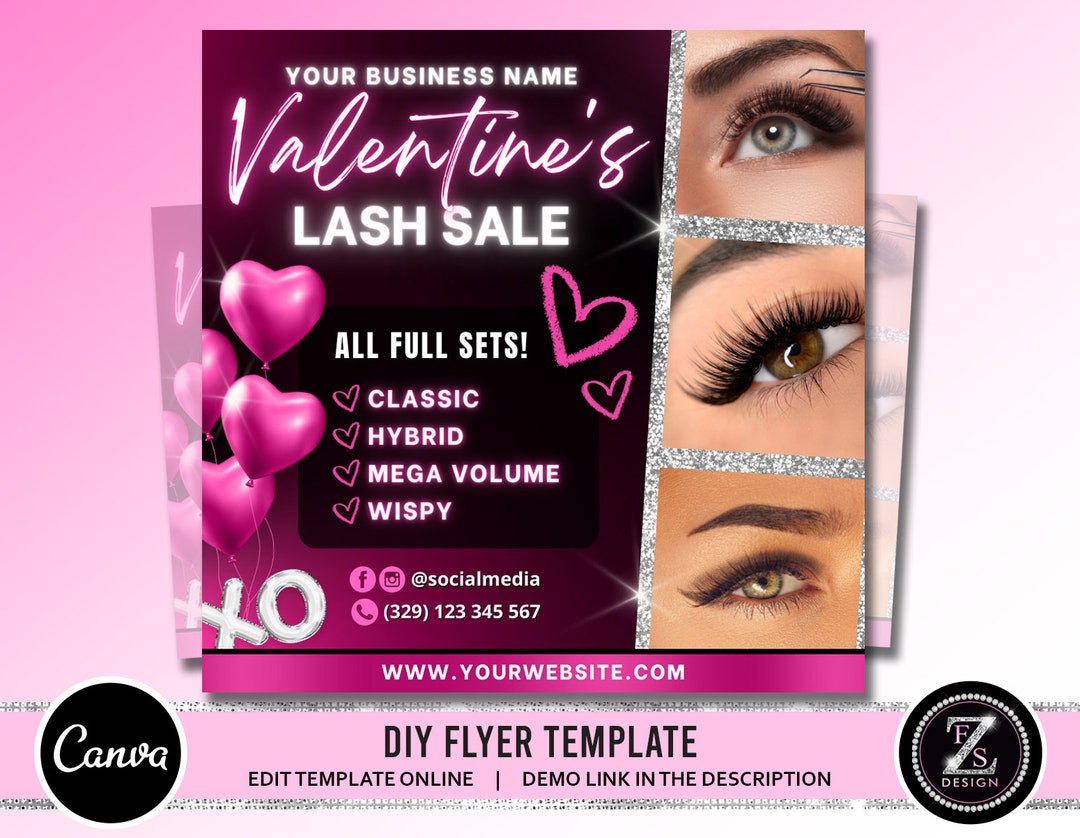 Valentines Day Lash Sale Flyer, DIY Lash Extensions Flyer, Beauty Lash ...