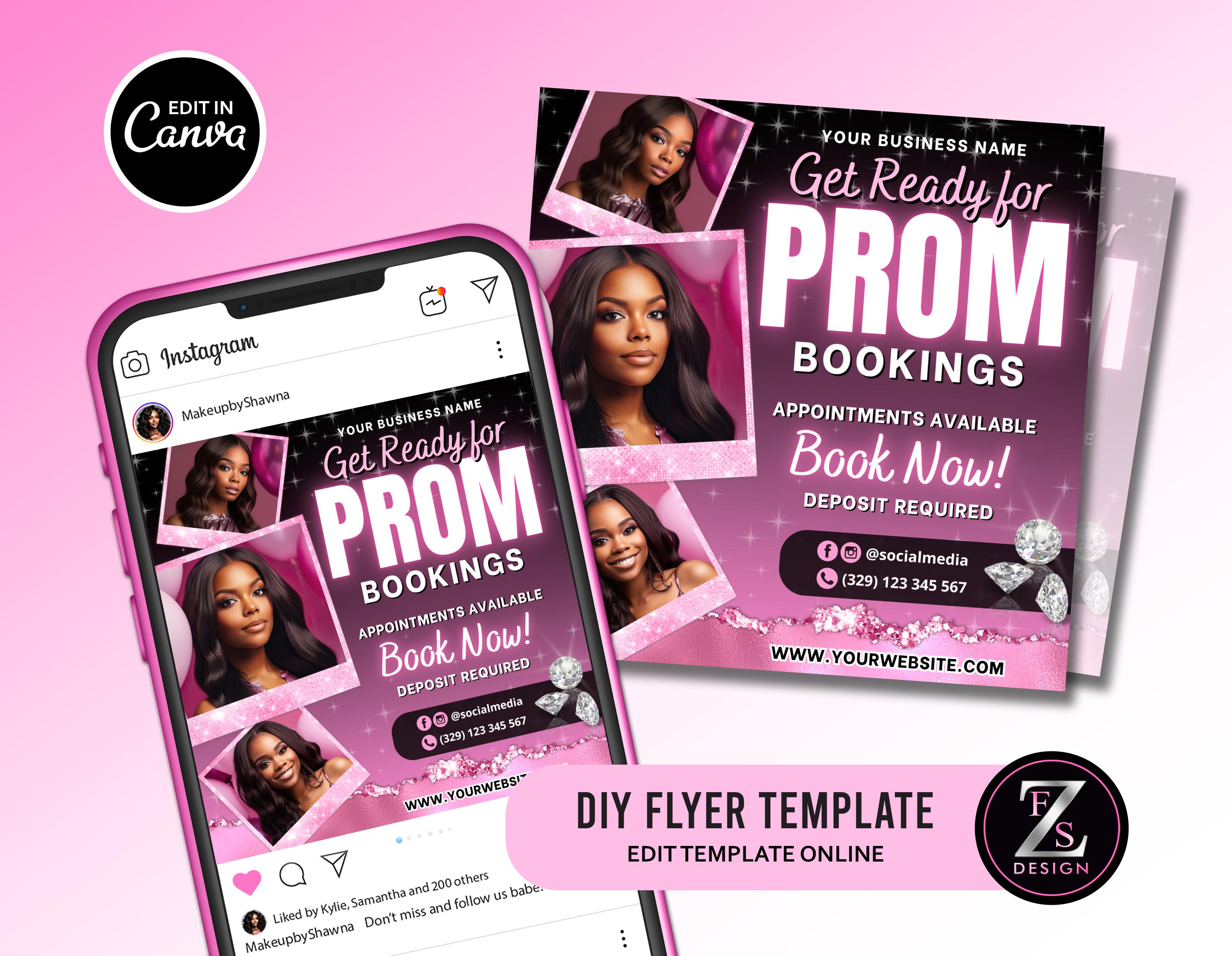Prom Bookings Flyer, Prom Makeup Flyer, Prom Queen MUA Flyer ...