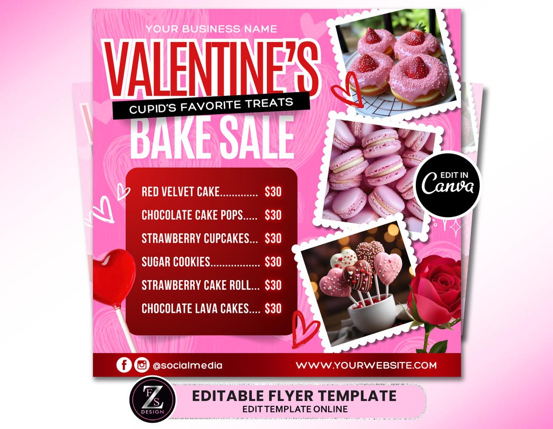 Valentines Day Bakery Sale Flyer, Sweet Treats Flyer, Valentines ...