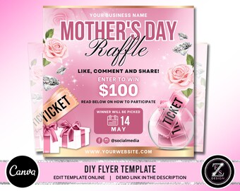 Mothers Day Raffle Flyer, Raffle Flyer Template, Giveaway Flyer, DIY ...