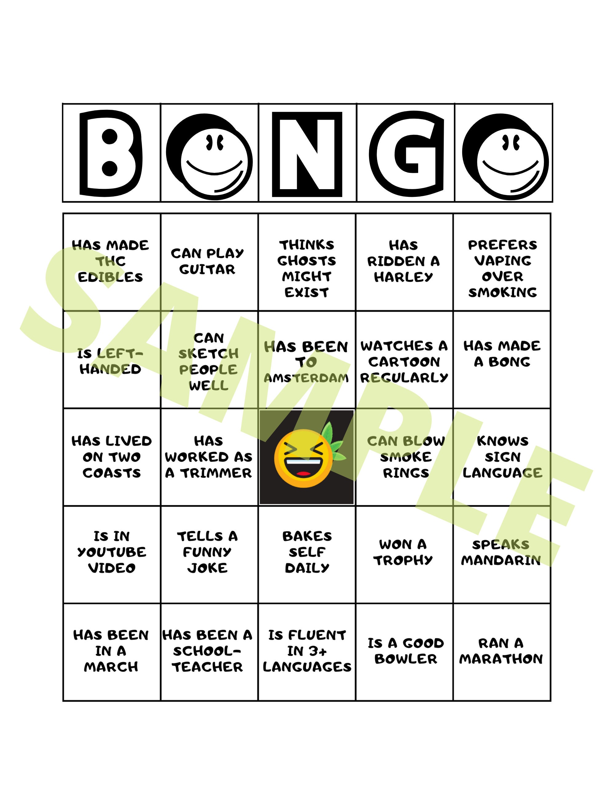 BONGO 420 friendly Icebreaker Game For Adults Download BINGO Etsy