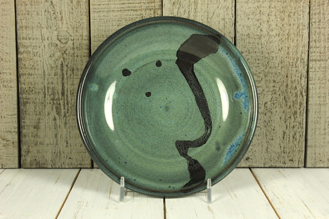 Dark Blue Stoneware Plate With Abstract Decoration - Etsy