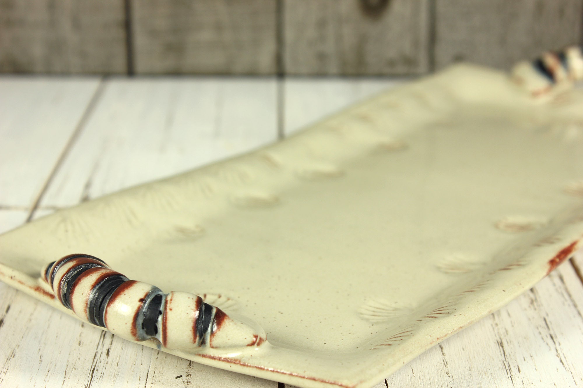 Long White Rectangular Stoneware Platter With Handles - Etsy