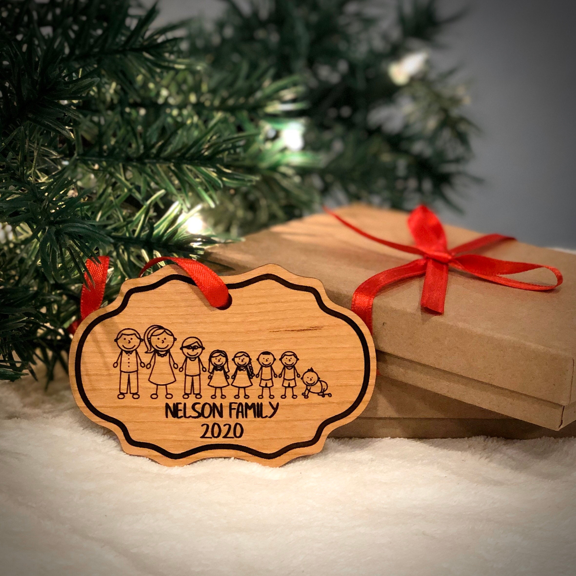 Personalized Wood Engraved Stick Family Ornament | Etsy