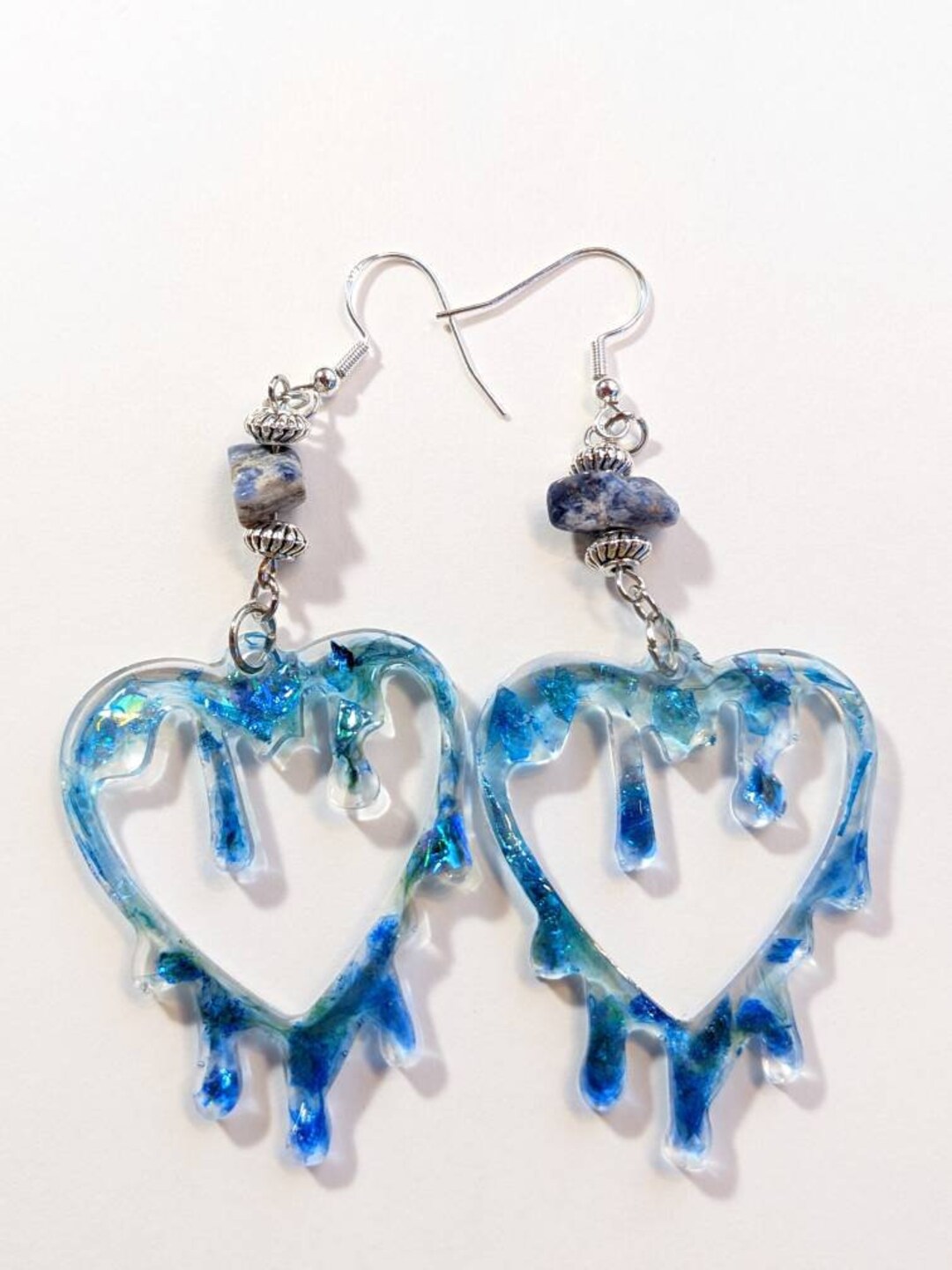 Trippy Drippy Holographic Blue Hearts With Blue Sodalite Beads - Etsy