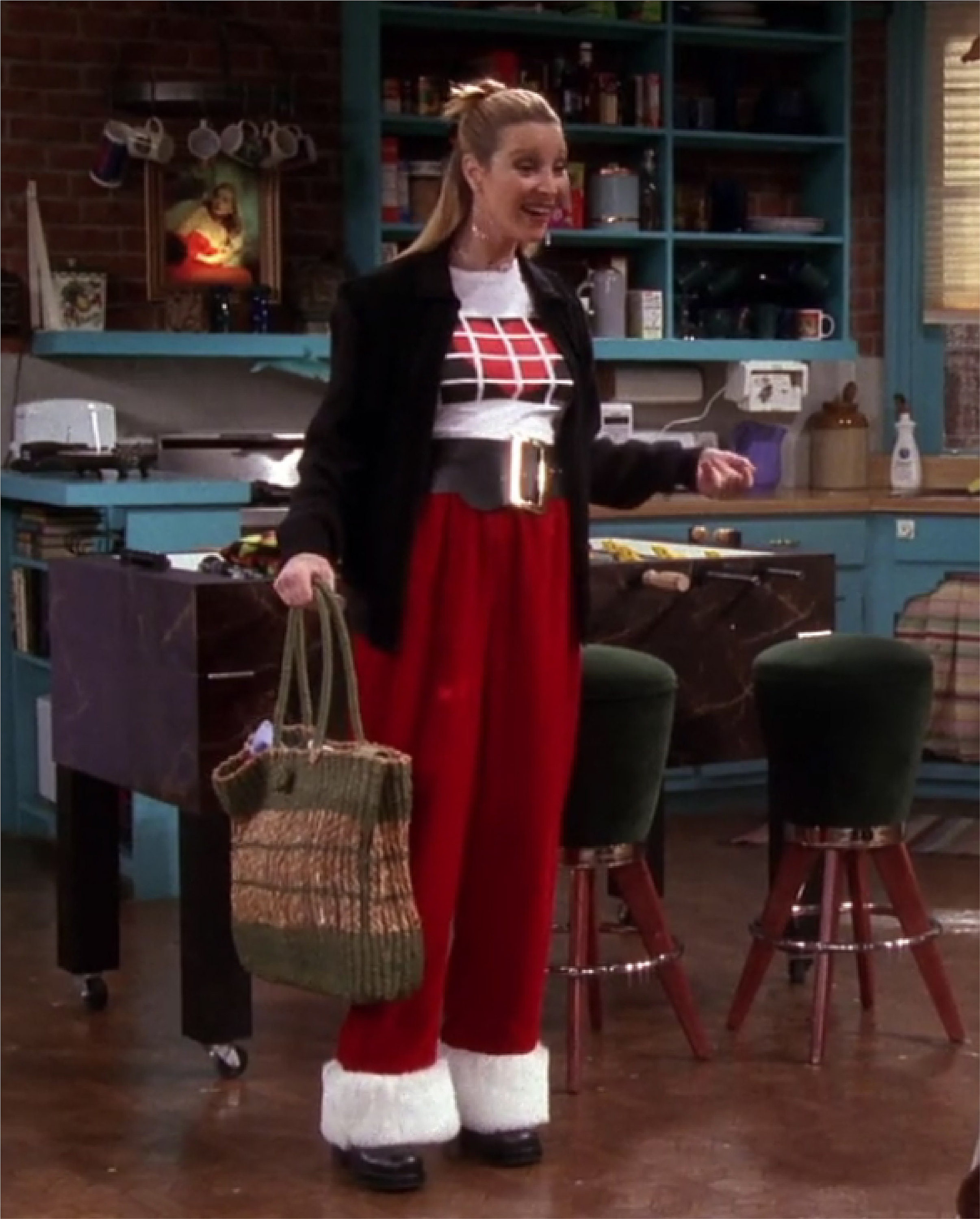 Phoebe's Santa Pants Shirt! Heart in Boxes Friends Wardrobe Maternity ...