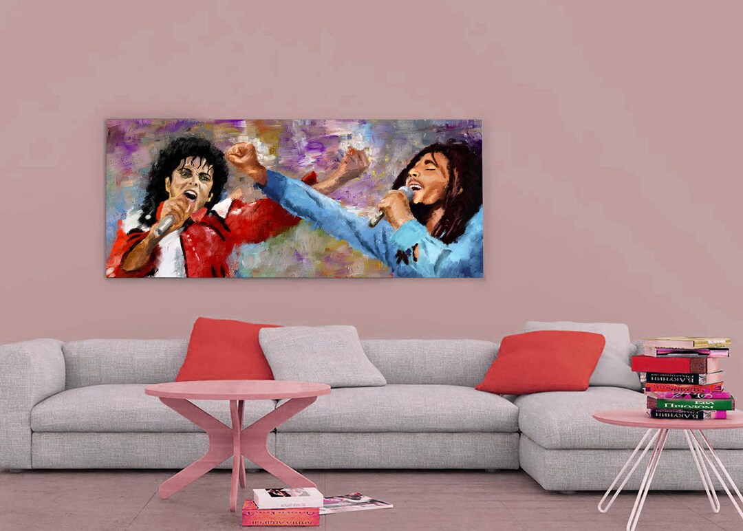 Art Print on Canvas of Michael Jackson and Bob Marley for Living Room ...