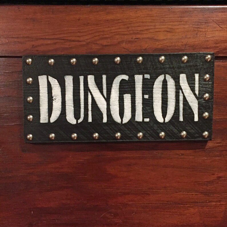 DUNGEON studded wooden sign 12 x 5.5 Dungeon | Etsy