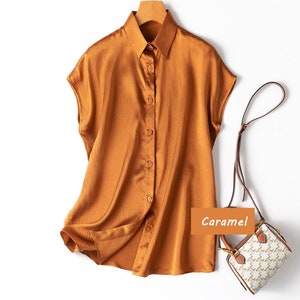 Office Lady Pearl Silk Charmeuse Blouses Solid Color Elegant - Etsy