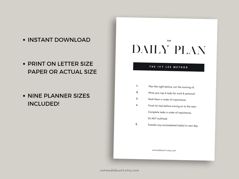 IVY LEE METHOD Dashboards, 2021, Planner Divider, Minimal Planner ...