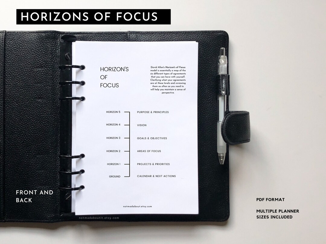 Horizons of Focus, David Allen, GTD CHART, Planner, Minimal Planner ...