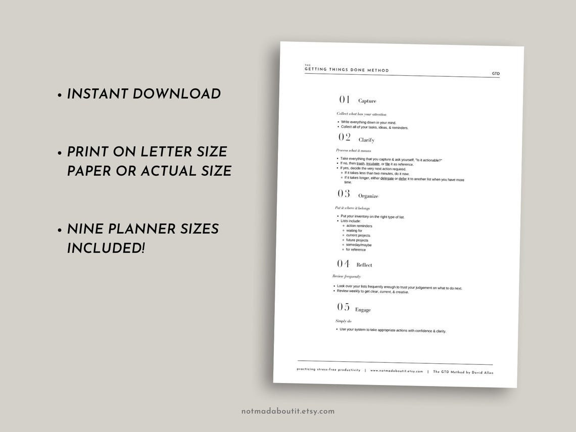 Printable Planner Dashboards, GTD CHART, Planner Divider, Minimal ...