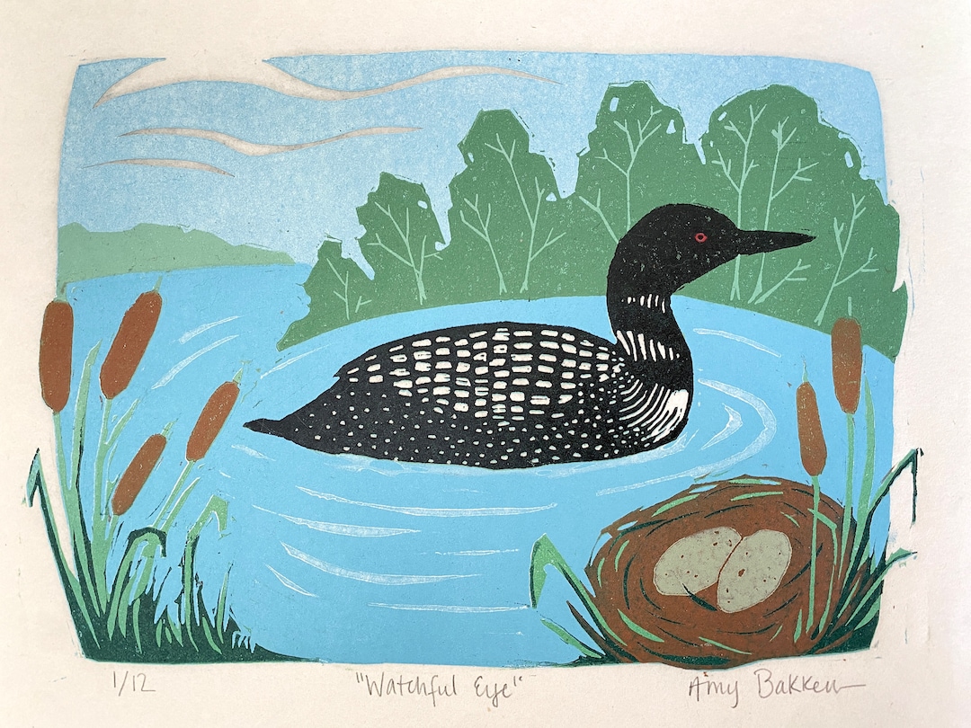 Loon Linocut Reduction Print - Etsy
