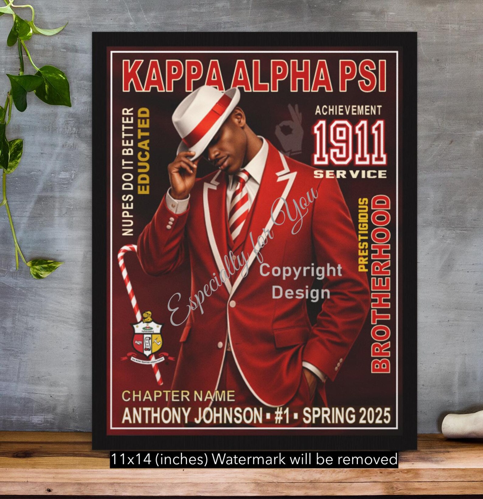 Kappa Alpha Psi Personalized Door Sign or Wall Art, Crimson and Cream ...