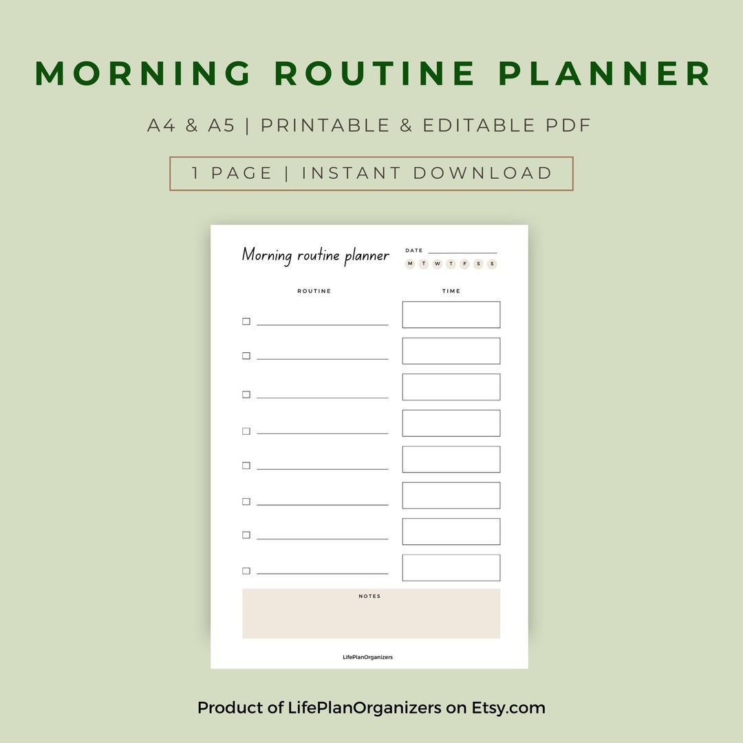 Morning, Routine, Planner, Digital, Template, Daily, Schedule ...
