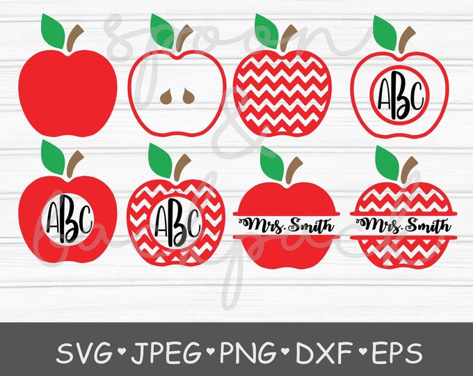 Monogram Apple Cut File, Teacher Svg, Svg, Teacher Gift Svg, Monogram ...