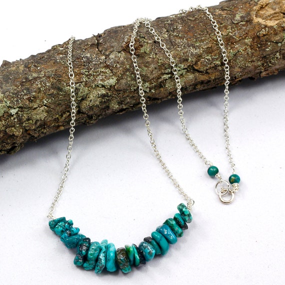 Turquoise Chips Choker Necklace Sterling Silver Necklace - Etsy