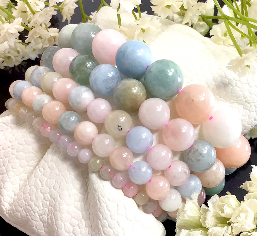 Natural Morganite Beaded Bracelet, Multi-color Round Gemstone - Etsy