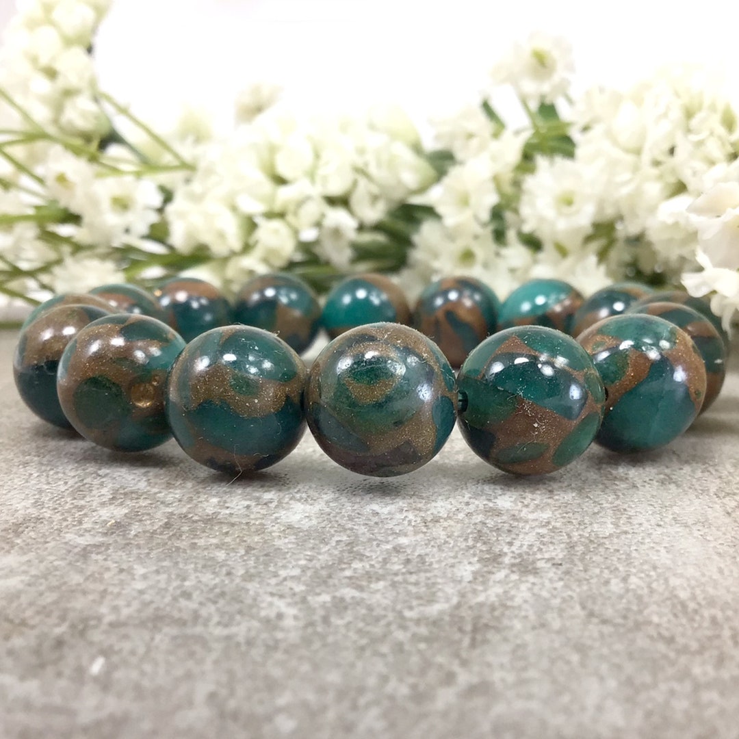 Green Variscite Impression Cloisonne Jasper Beaded Bracelet Handmade ...