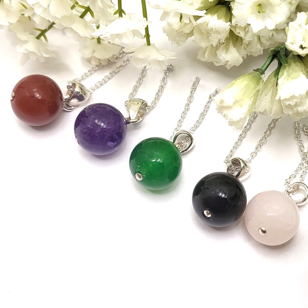 Natural Crystal Sphere Pendant Necklaces on Sterling Sliver Chain ...