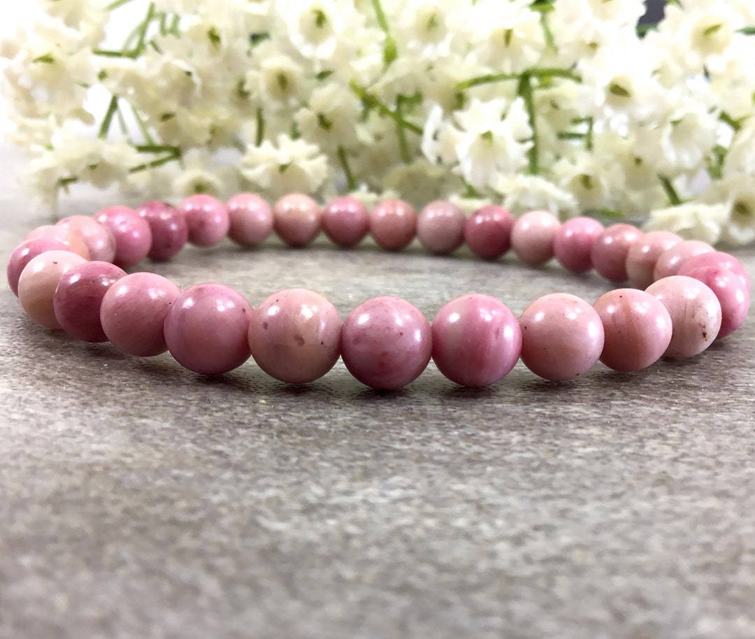 6mm Natural Pink Rhodonite Bracelet Handmade Stretch Rhodonite Beads ...