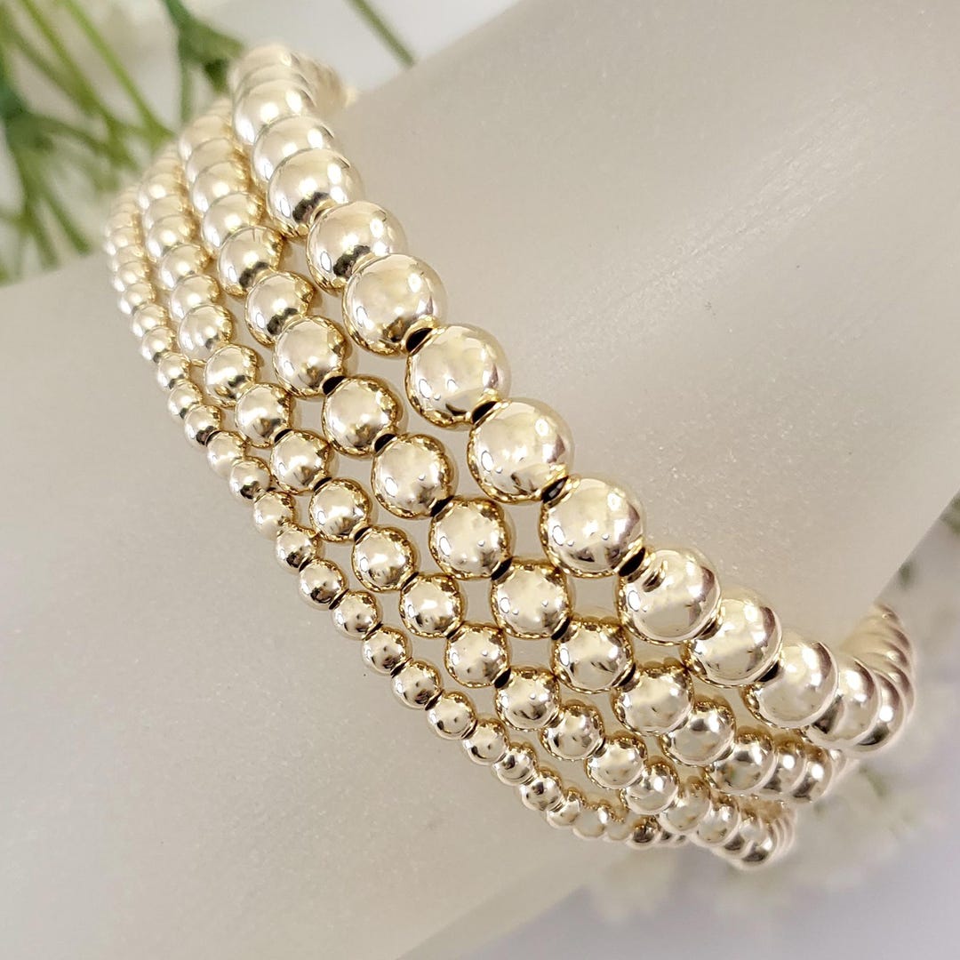 14K Gold Filled Beaded Bracelet Non Tarnish Premium Custom Jewelry 3mm 4mm 5mm 6mm Round Beads ...