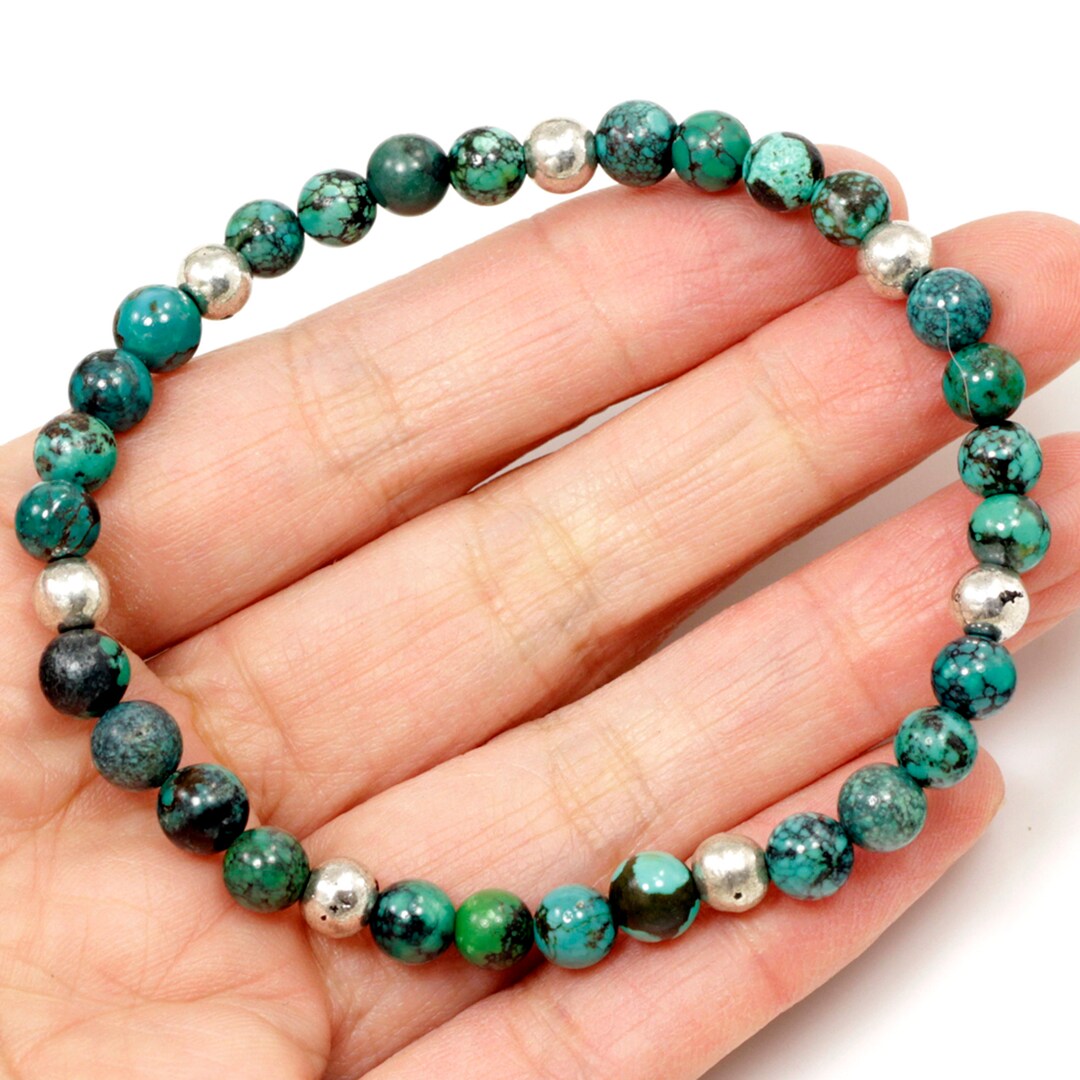 Buy 6mm Green Turquoise Bracelet,kingman Turquoise Round Beaded ...