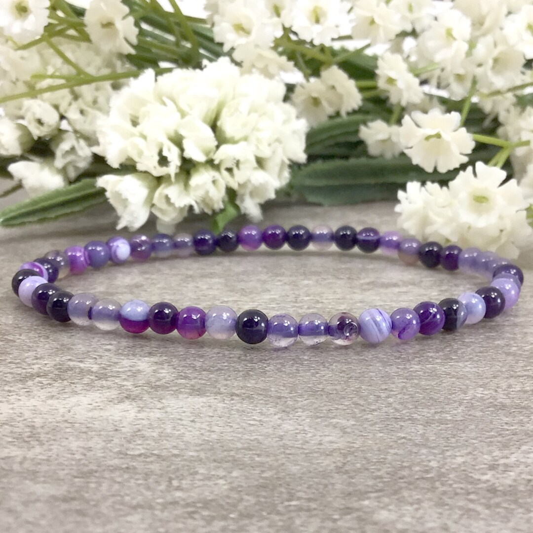 Handmade Purple Agate Bracelet, 4mm Gemstone Beaded Jewelry - Etsy