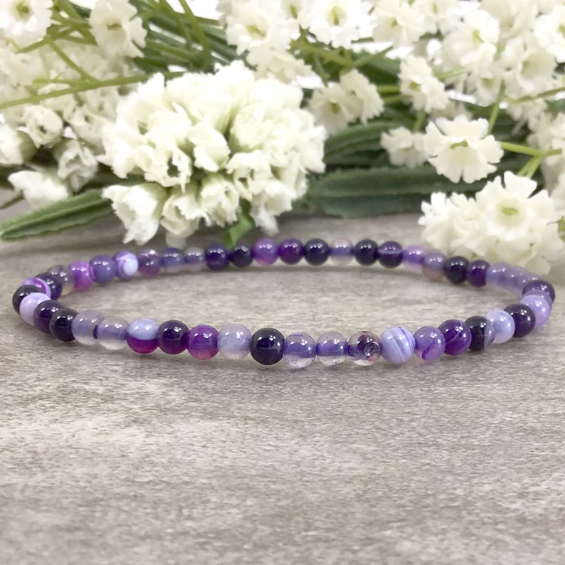 Handmade Purple Agate Bracelet, 4mm Gemstone Beaded Jewelry - Etsy