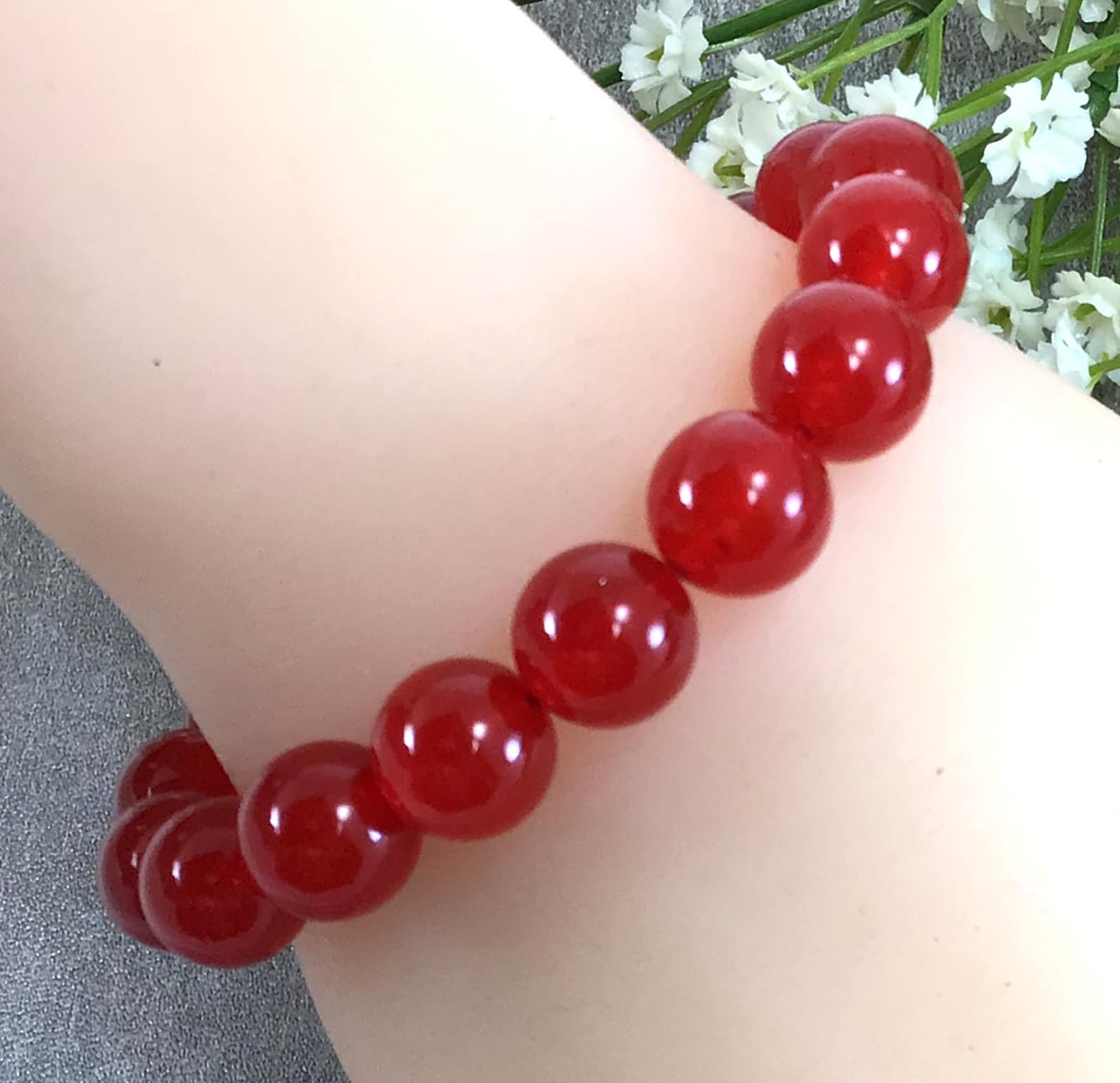 10mm Jade Bracelet, Red Jade Bracelet, Elastic Bracelet, Healing Pray ...