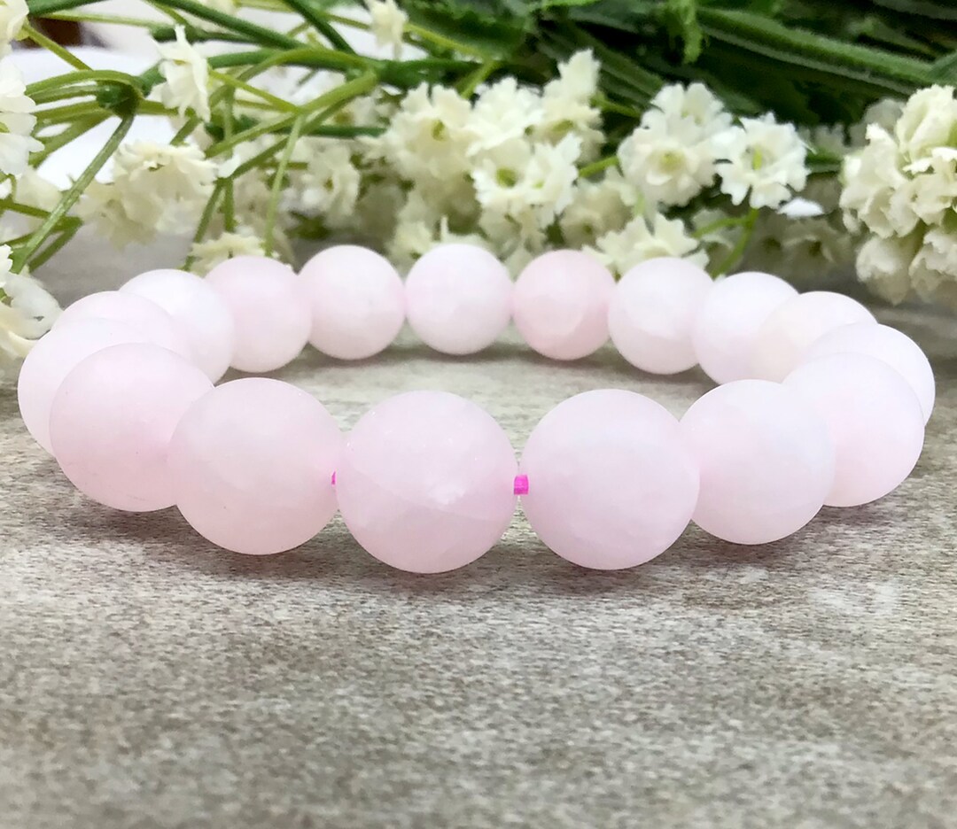 Natural Matte Pink Rose Quartz Bracelet 12mm Stretch Healing Protection ...
