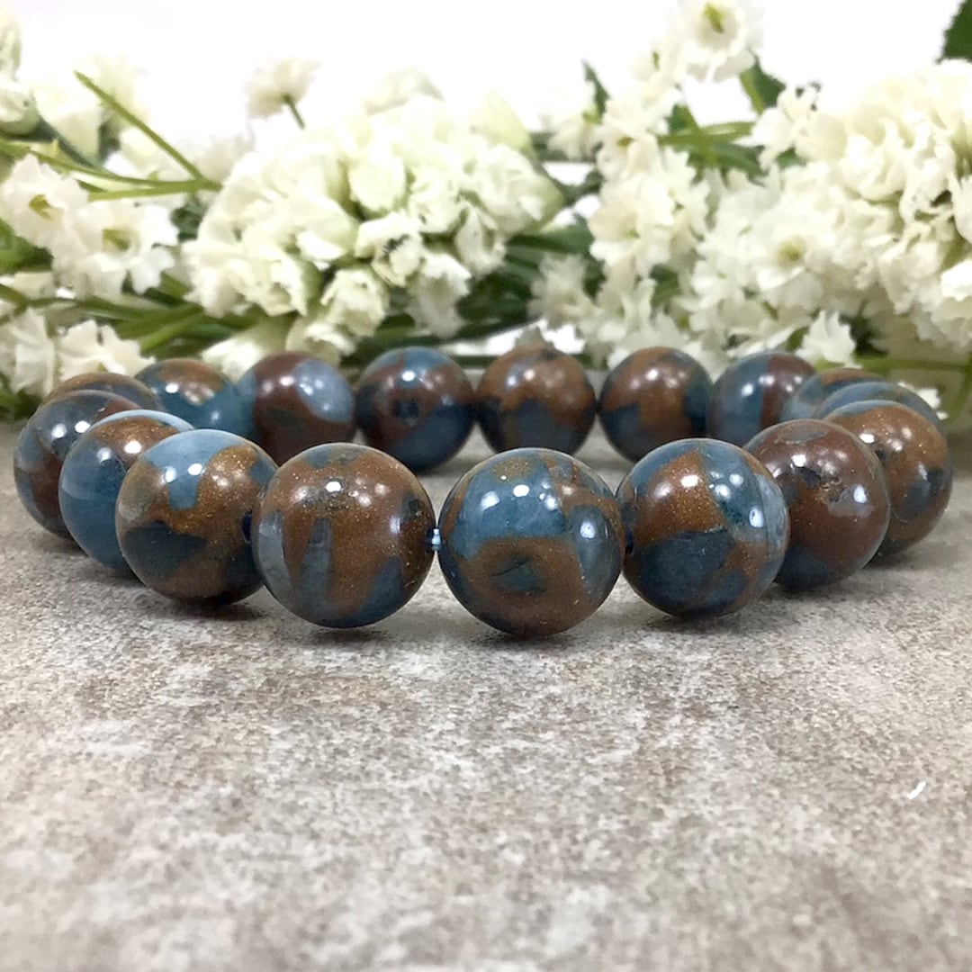 12mm Turquoise Blue Variscite Impression Cloisonne Jasper Bracelet ...