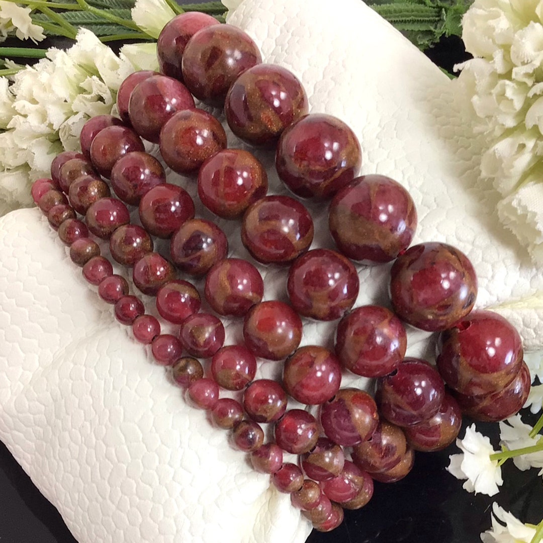 Red Variscite Impression Cloisonne Jasper Beaded Bracelet Handmade ...