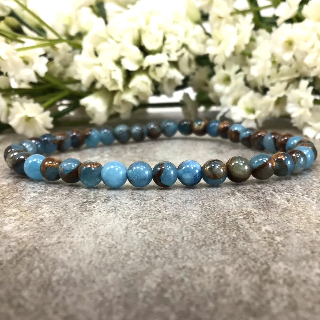 4mm Turquoise Blue Variscite Impression Cloisonne Jasper Bracelet ...