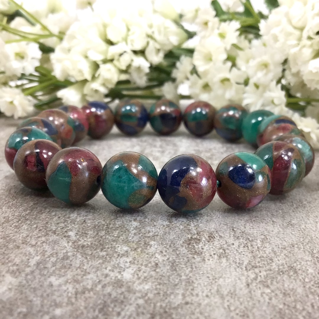 Multicolor Variscite Impression Cloisonne Jasper Beaded Bracelet ...