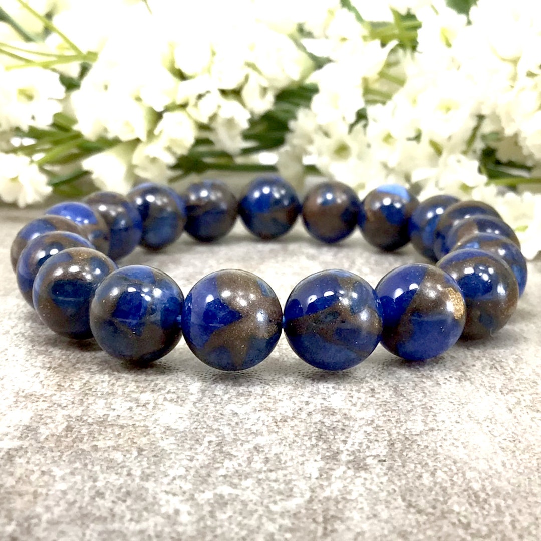 8mm Navy Blue Variscite Impression Cloisonne Jasper Bracelet, Calming ...