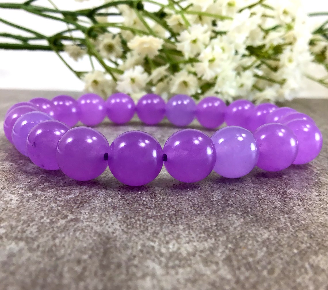 10mm Purple Jade Bracelet, Women's Stretchy Gemstone Jewelry - Etsy