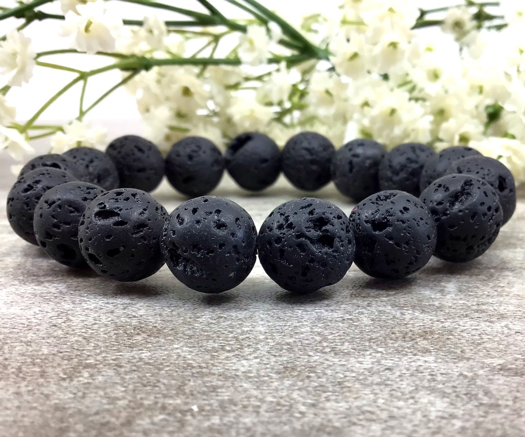 Black Lava Stone Bracelet, 12mm Beaded Diffuser Bracelet - Etsy