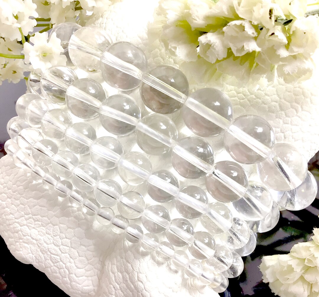 Natural Clear Quartz Beaded Bracelet Handmade Crystal Quartz Elastic ...