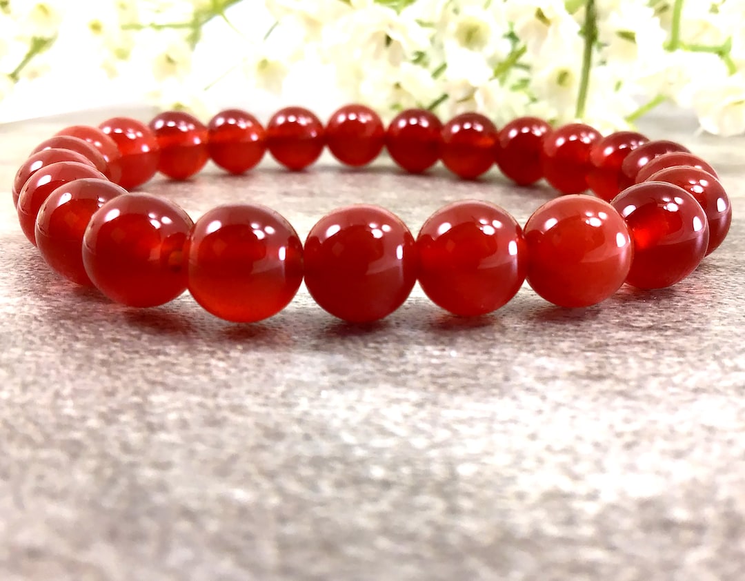Natural Carnelian Beaded Bracelet Handmade 8mm Crystal Stretchy String ...