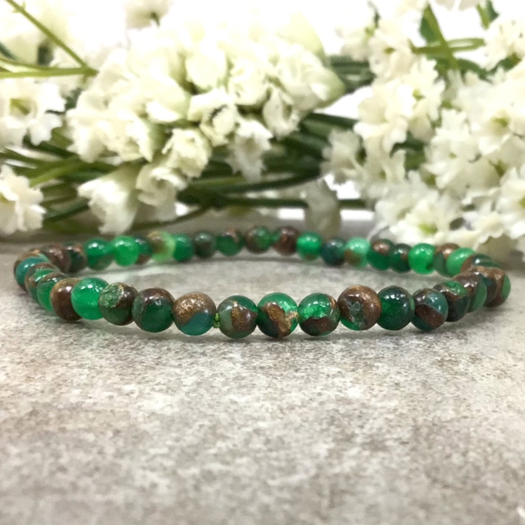 Green Variscite Impression Cloisonne Jasper Beaded Bracelet Handmade ...