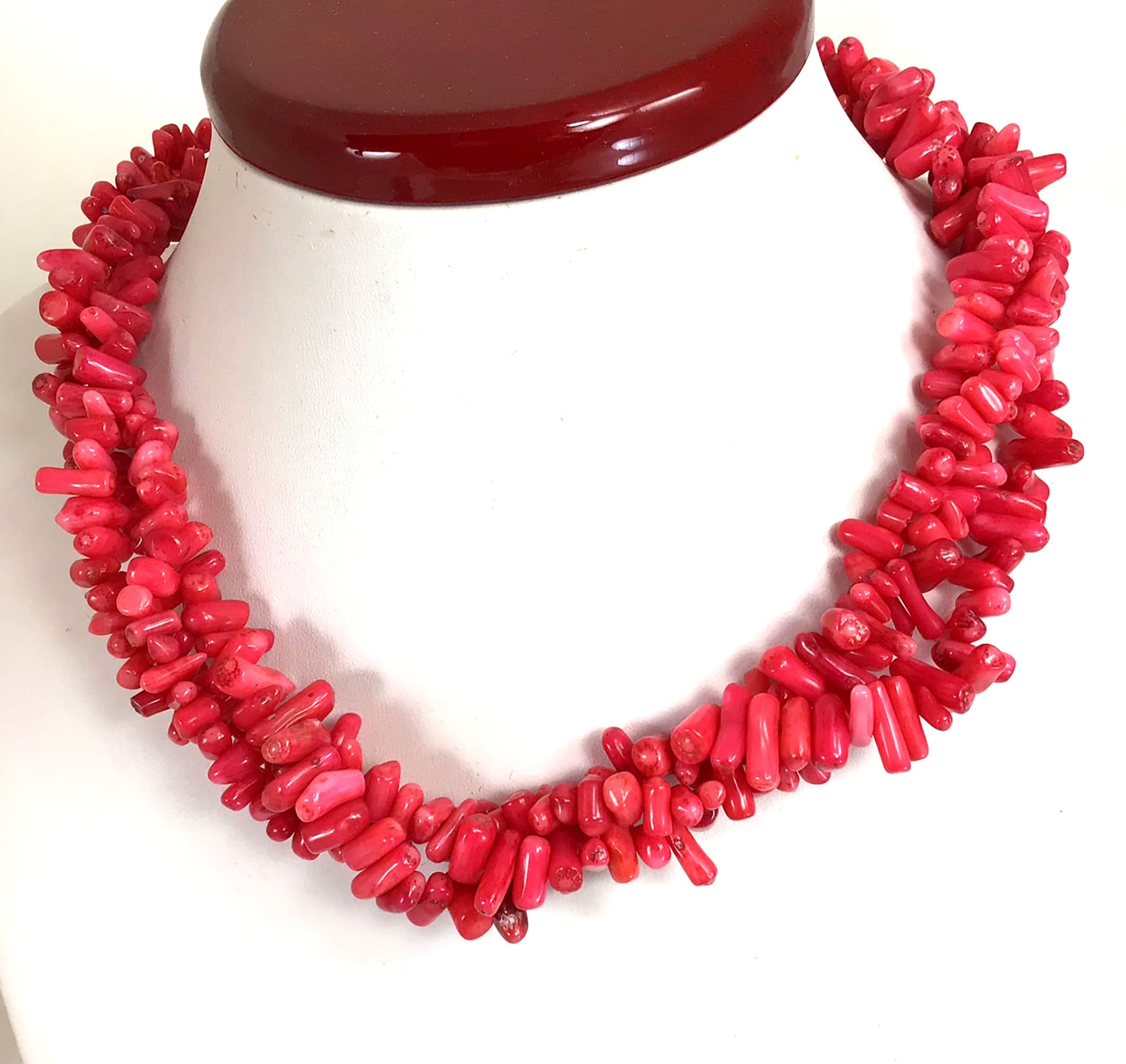 Hot Pink Coral Necklace Triple Strands Necklace Gift for - Etsy