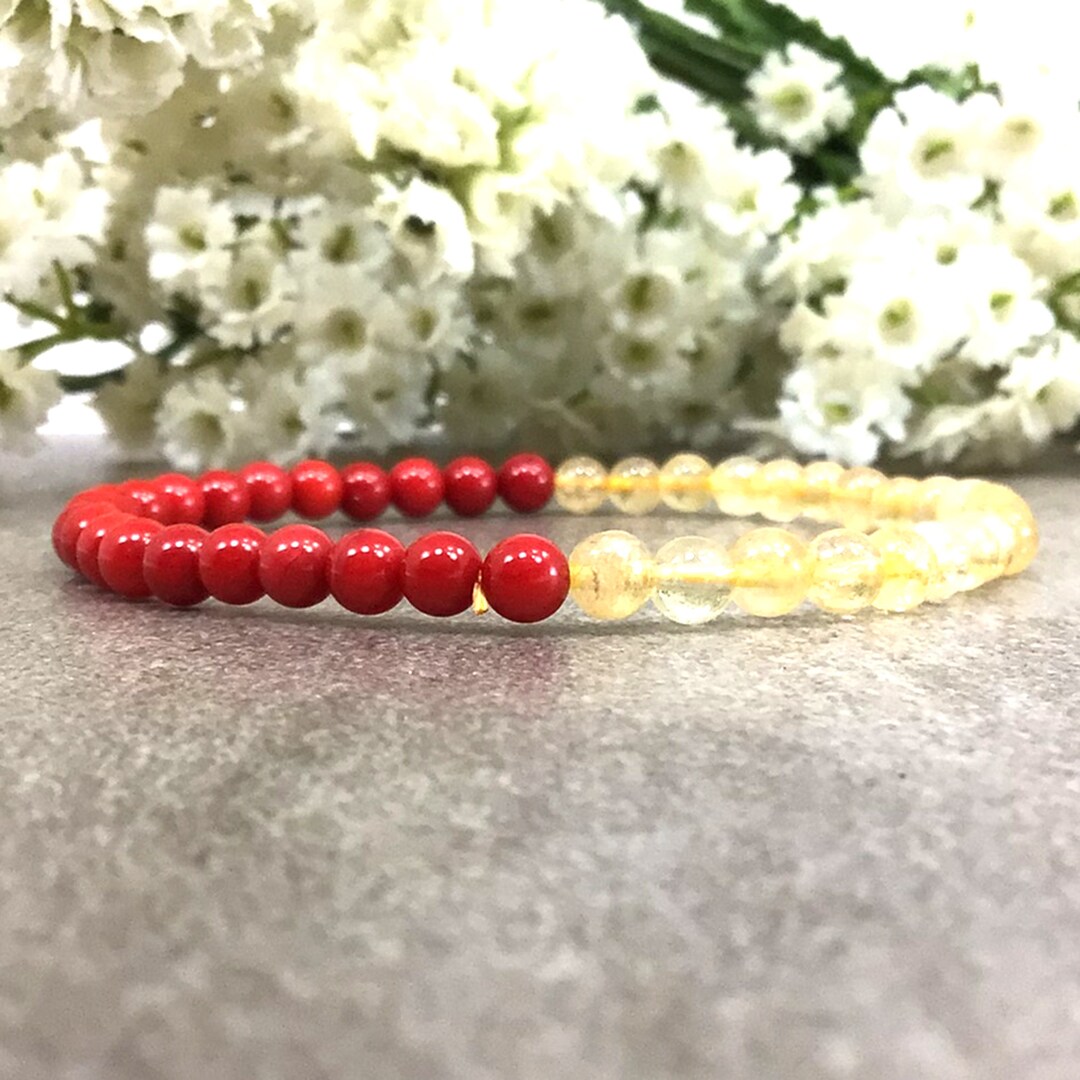 4mm Natural Citrine/red Coral Bracelet, Healing Crystals Bracelet ...
