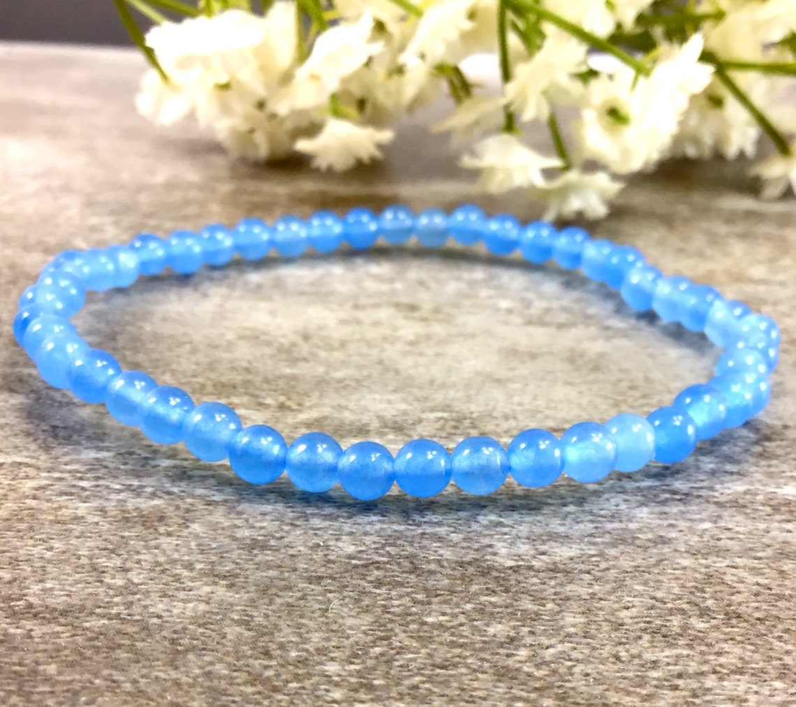 4mm Blue Jade Bracelet, Blue Jade Bracelet, Gemstone Stretch Beads ...