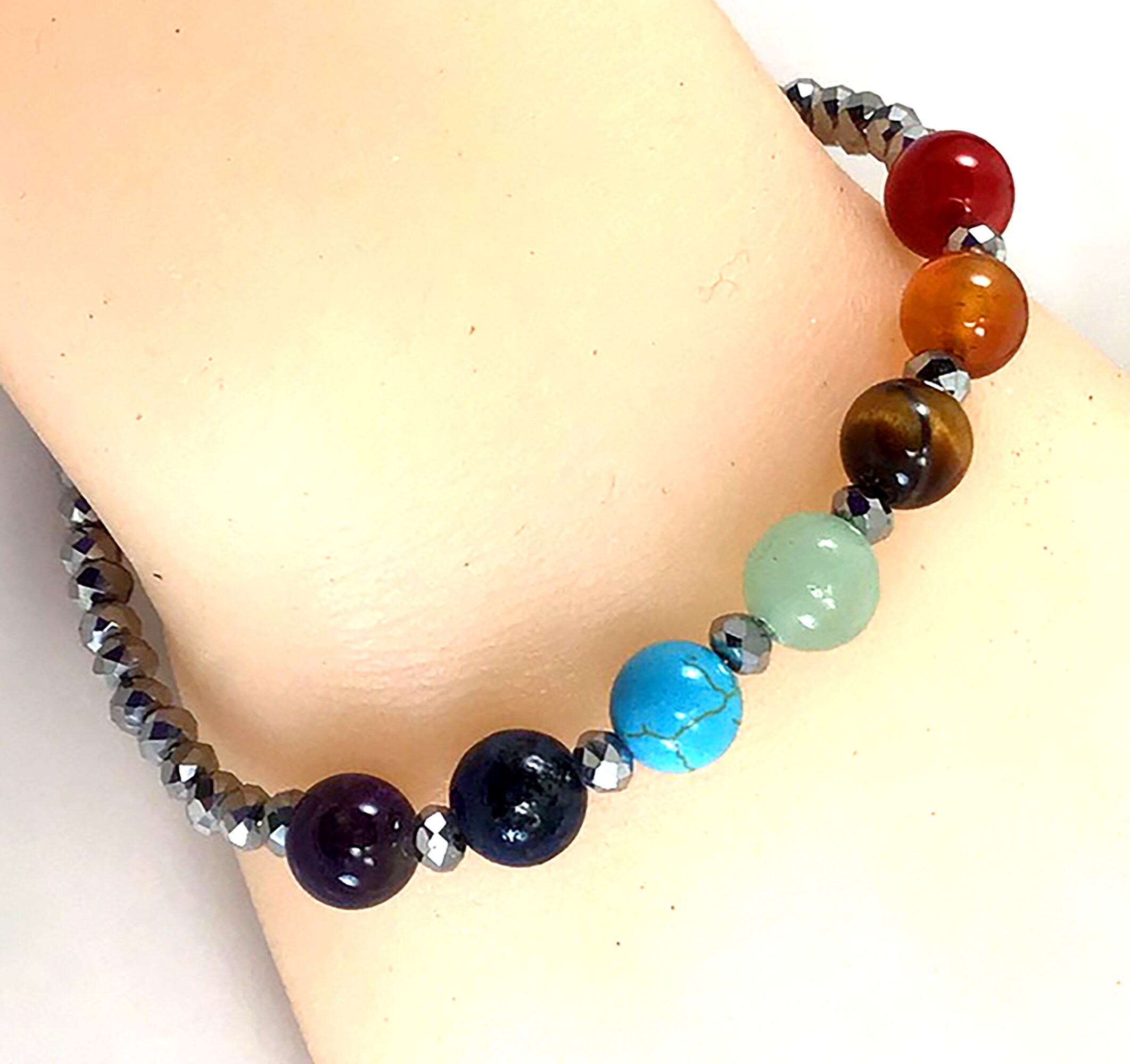 7 Chakra Gemstone Bracelet, Anxiety Relief Balancing Gift - Etsy
