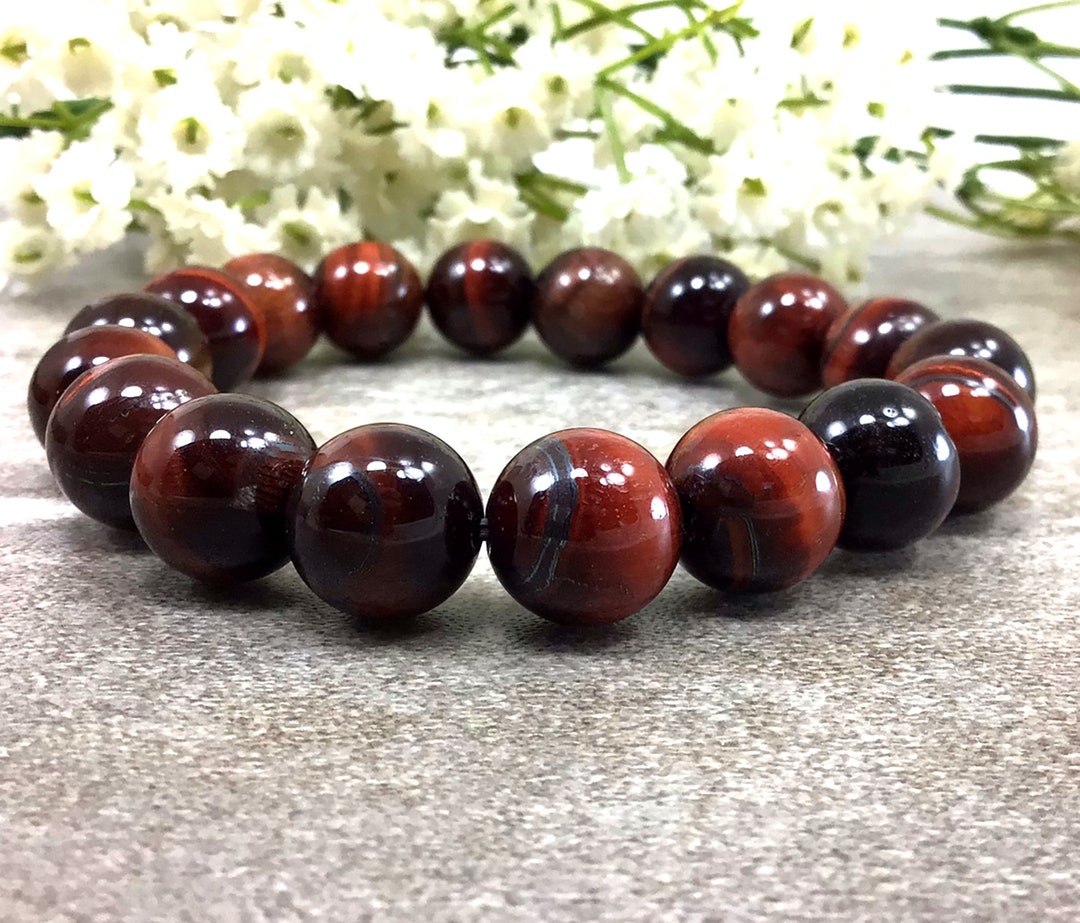 12mm Red Tigers Eye Bracelet, Tigereye Bracelet, Stretchy String ...