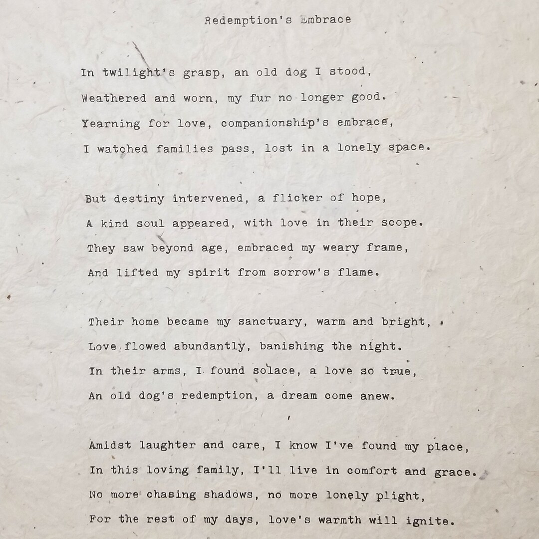 Poem From an Old Dog, Redemption's Embrace, Adoption Story, Stray, True ...