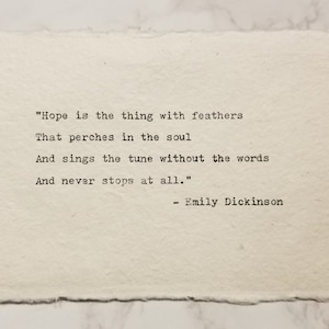 Handtyped "hope" Inspirational Quote Poem by Emily Dickinson, 4x6 In ...