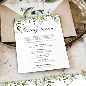 Printable Kissing Menu Template, Kissing Menu, Wedding Kissing Menu ...